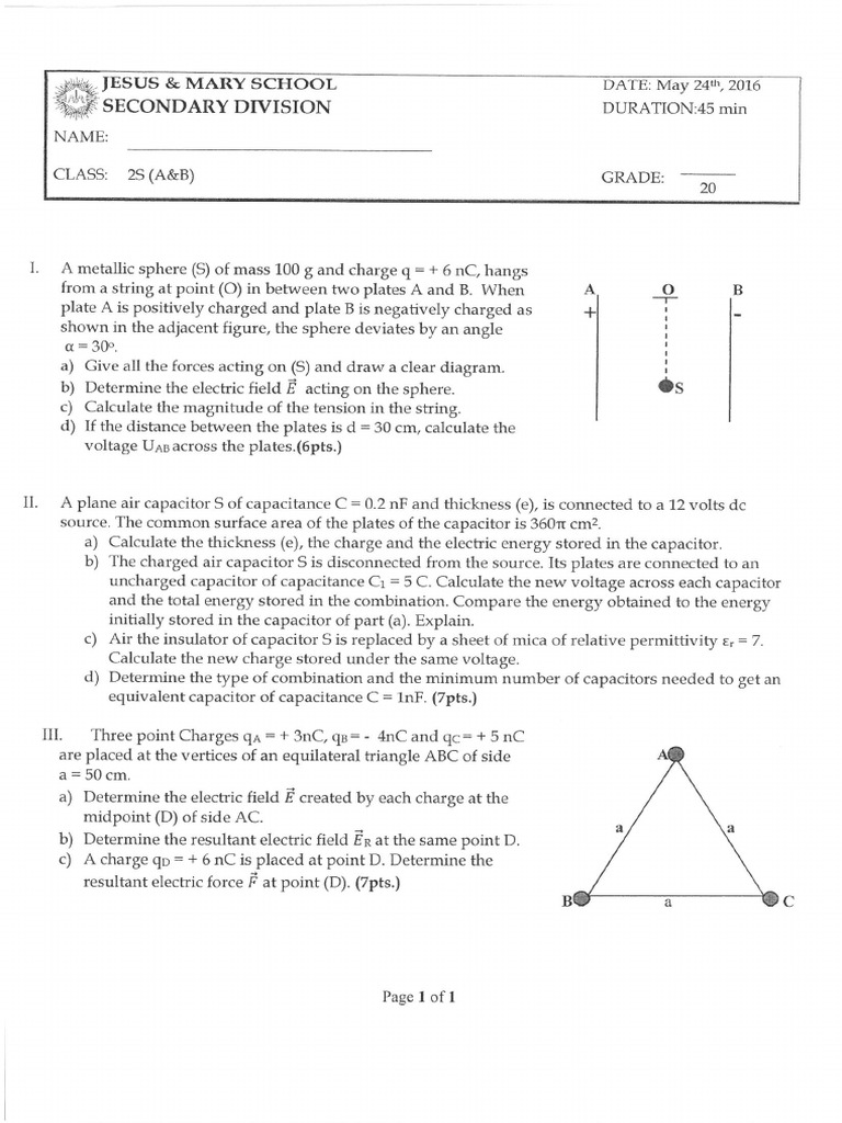 2S Physics Test | PDF