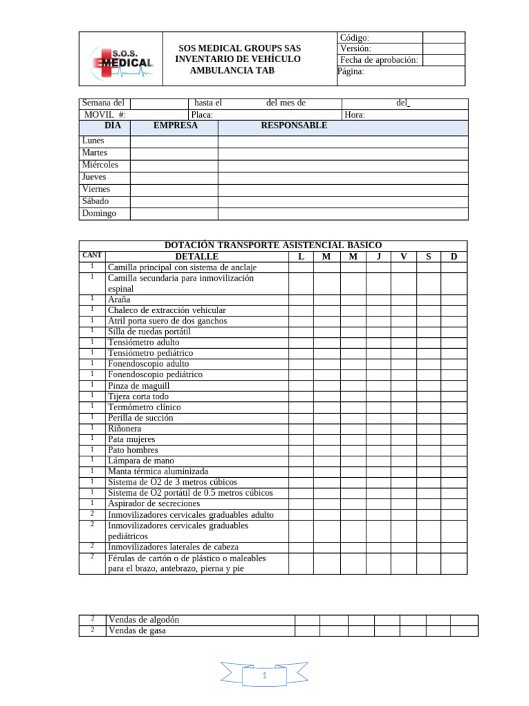 Inventario Ambulancia SOS Medical Group | PDF | Equipo medico
