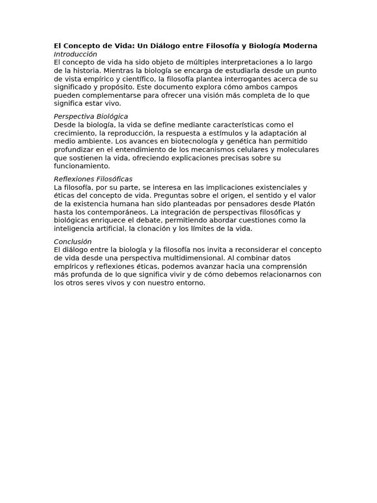 Concepto de Vida Filosofia Biologia | PDF