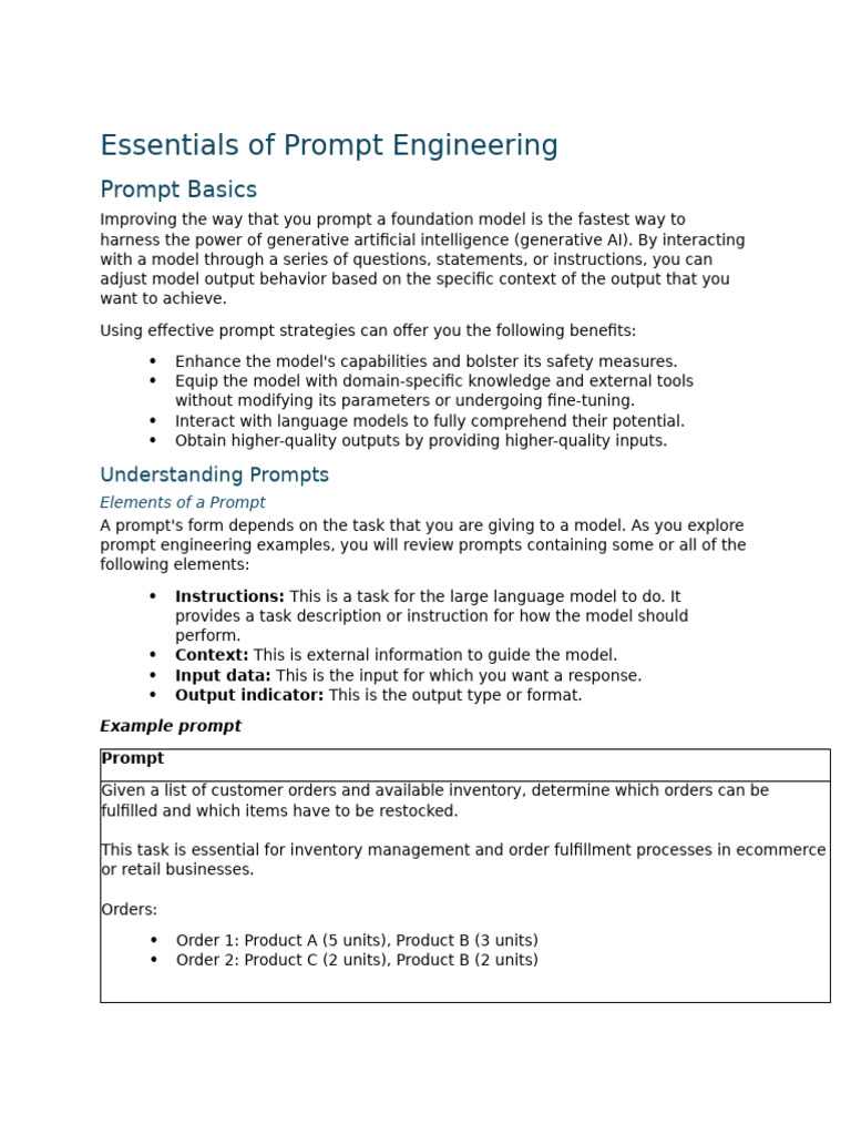 Essentials of Prompt Engineering | PDF | Artificial Intelligence ...