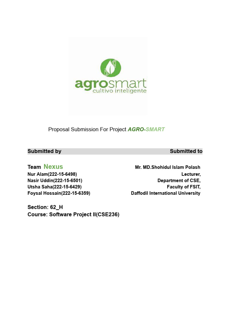 Proposal Submission for Project AGRO-SMART | PDF | Usability | Agriculture
