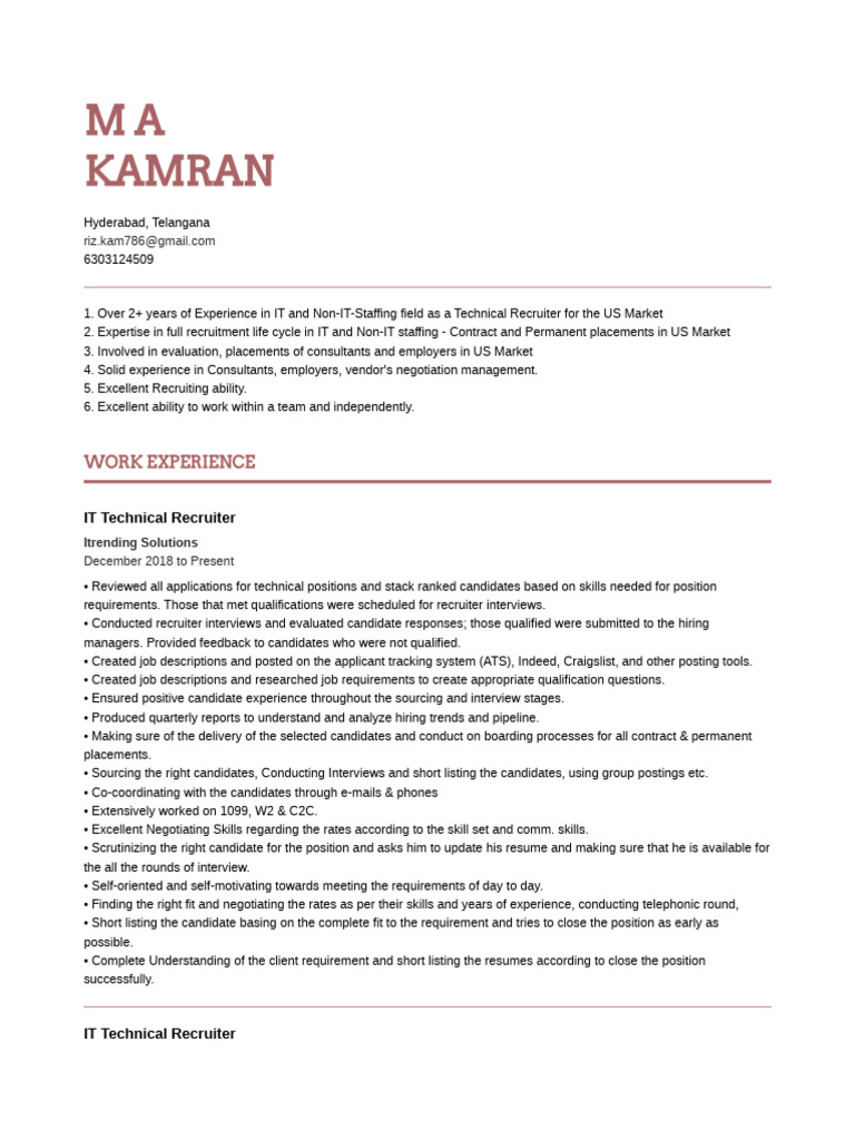 MA Kamran: Work Experience | PDF | My Sql | Computer Network