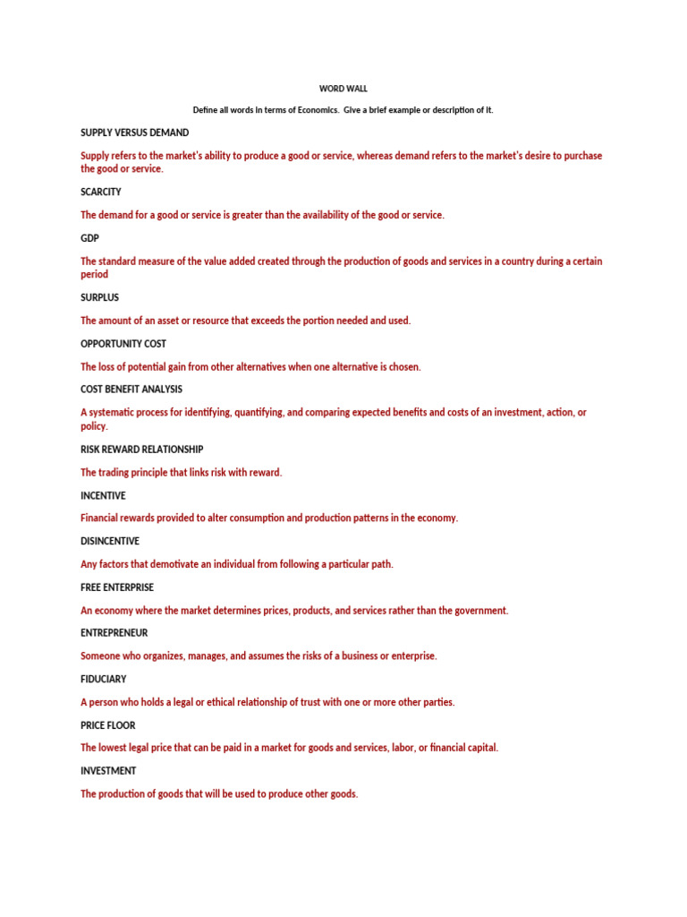 Economics Vocabulary and Concepts Explained | PDF