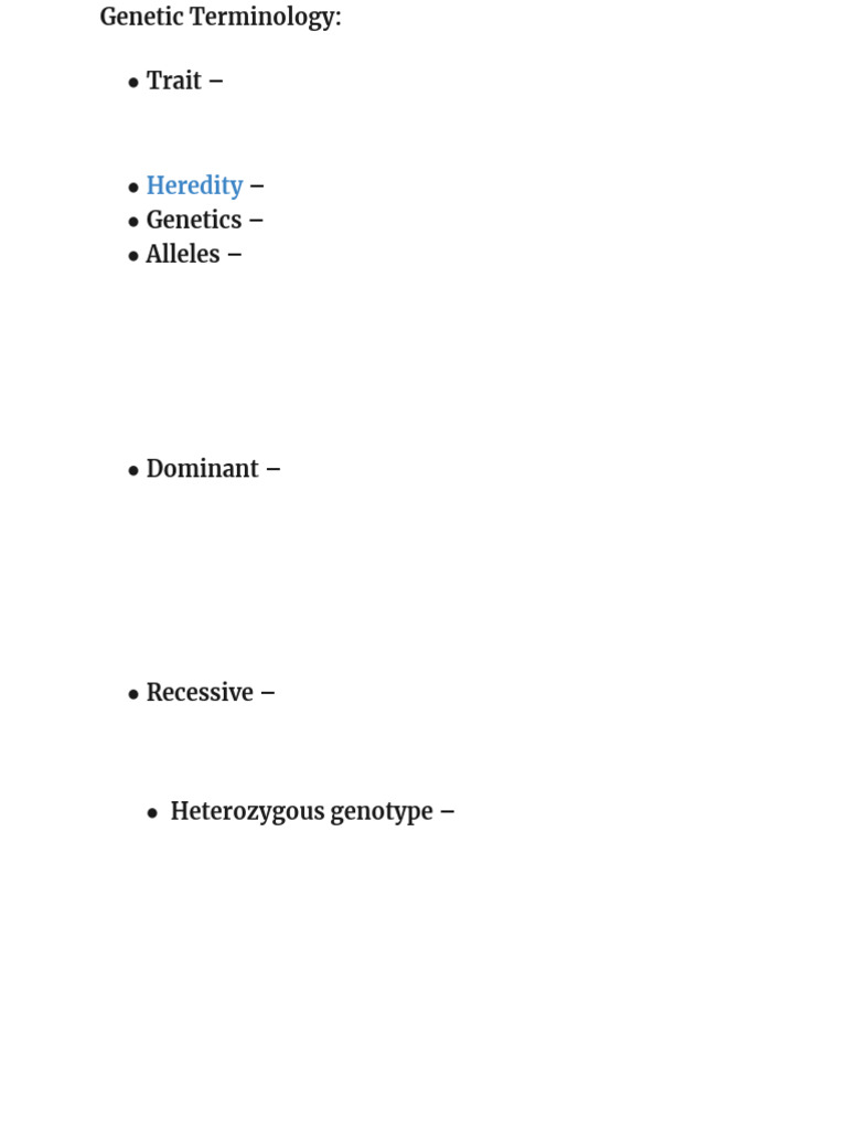 Essential Genetic Terminology Guide | PDF | Dominance (Genetics) | Genotype