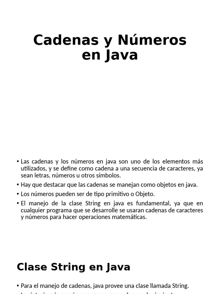 Cadenas y Números en Java | PDF | Cadena (informática) | Java (lenguaje de programación)