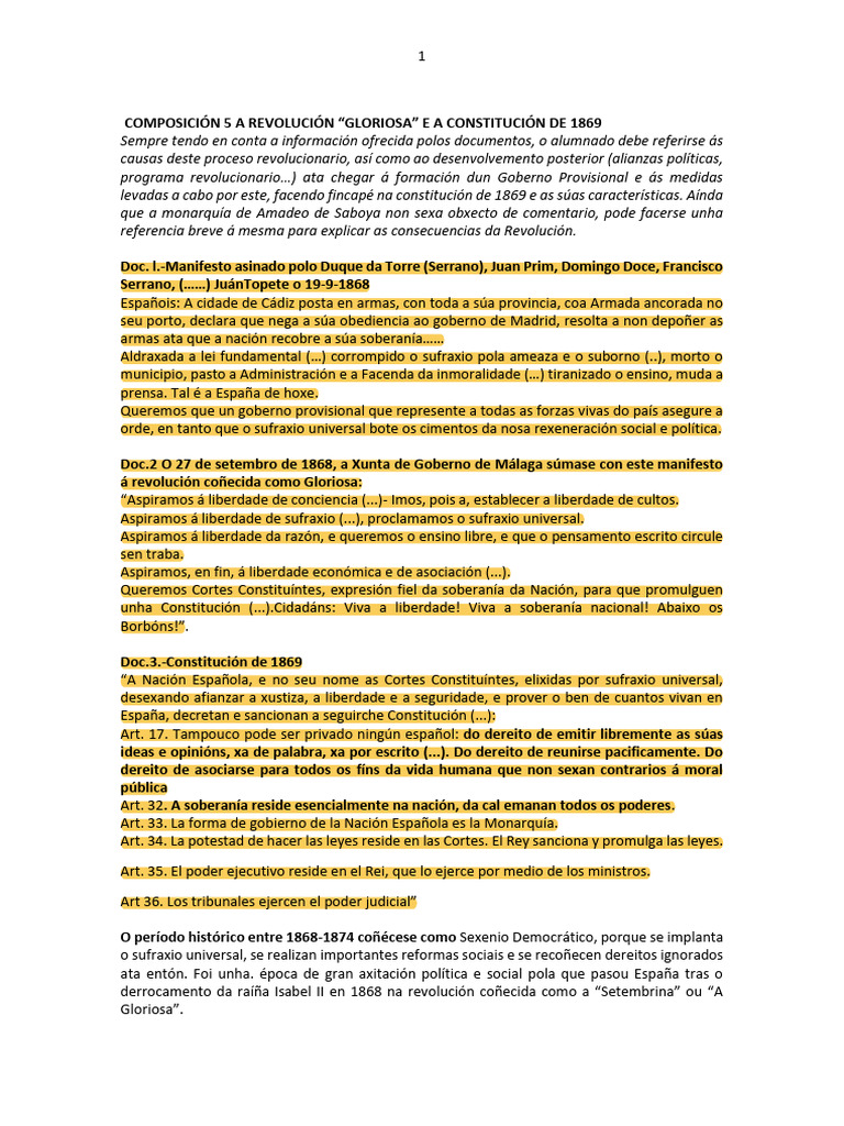 Tema 15 - A Revolución Gloriosa e A Constitución de 1869 - HistEsp BACH ...