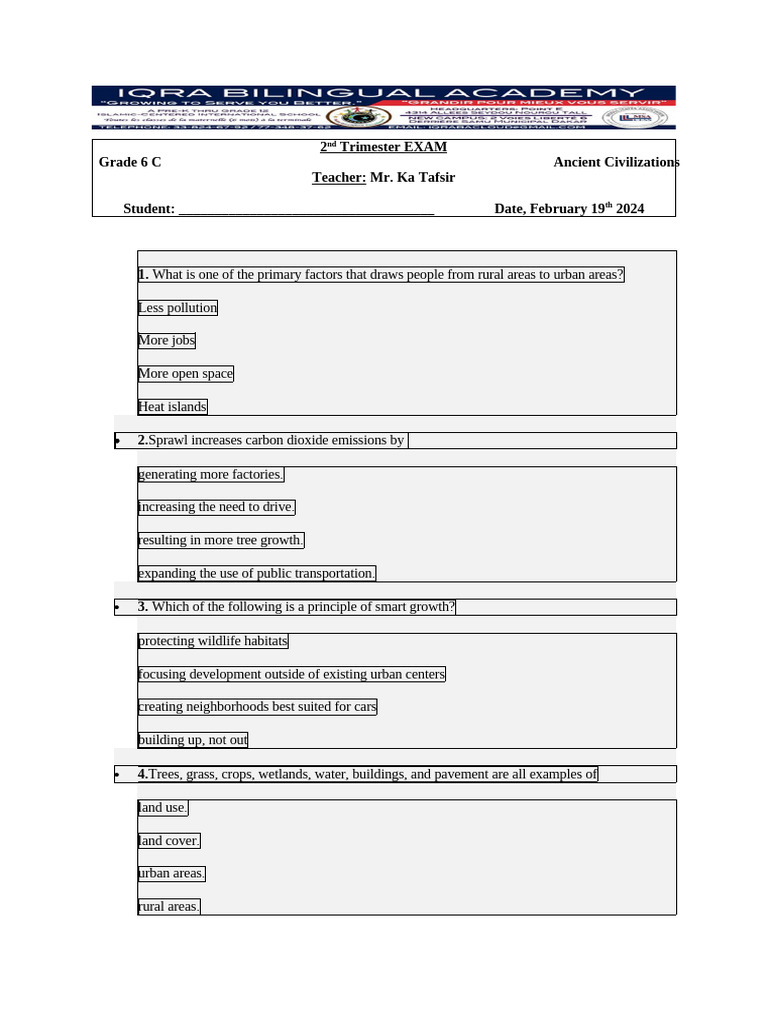 Grade 6 Ancient Civilizations Exam | PDF | Earth Sciences | Natural ...