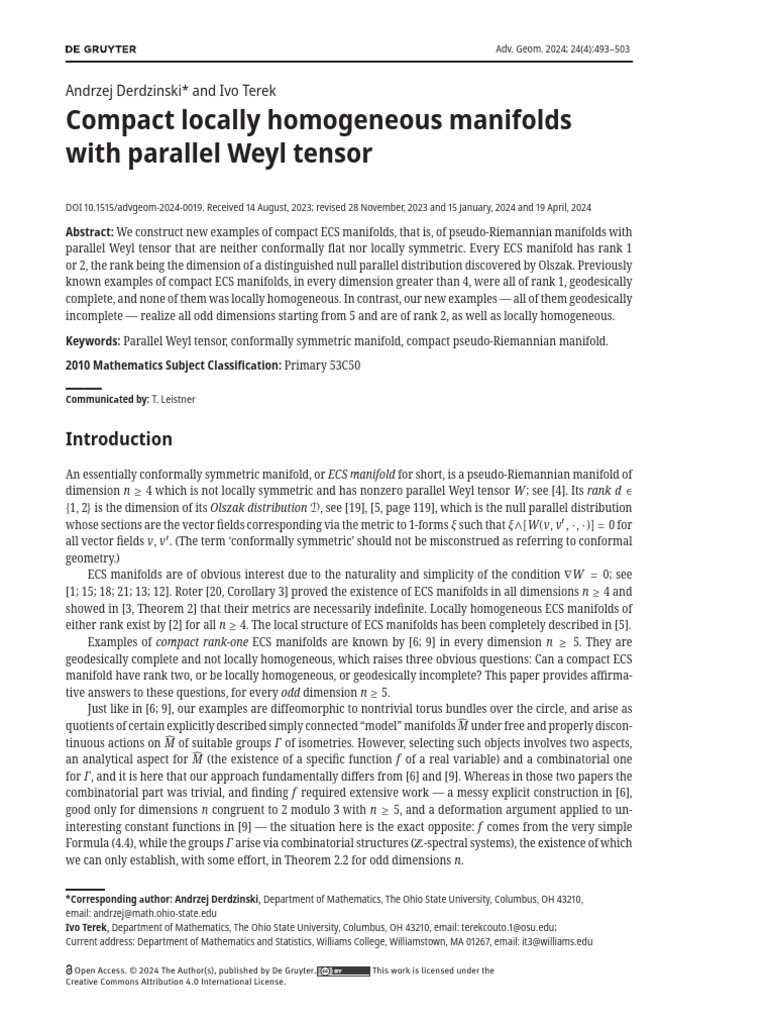 Compact ECS Manifolds with Rank Two | PDF | Manifold | Vector Space