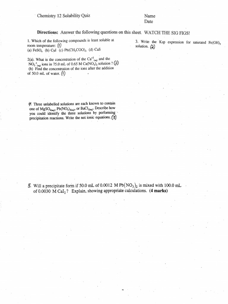 Solubility Practice Quiz | PDF
