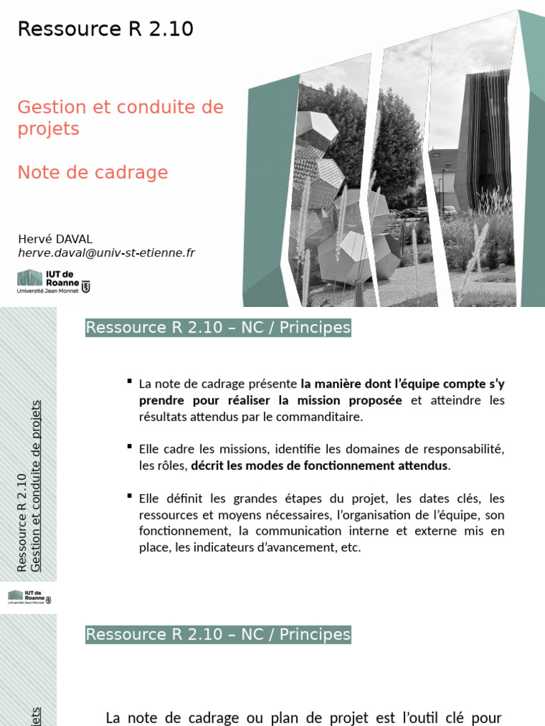 R 210 Conduite de projets Note de cadrage | PDF | Partie prenante ...
