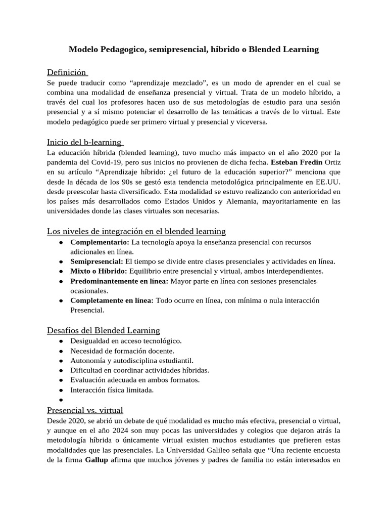 Modelo Pedagogico, Semipresencial, Hibrido o Blended Learning - Darlin - y - Genesis | PDF ...