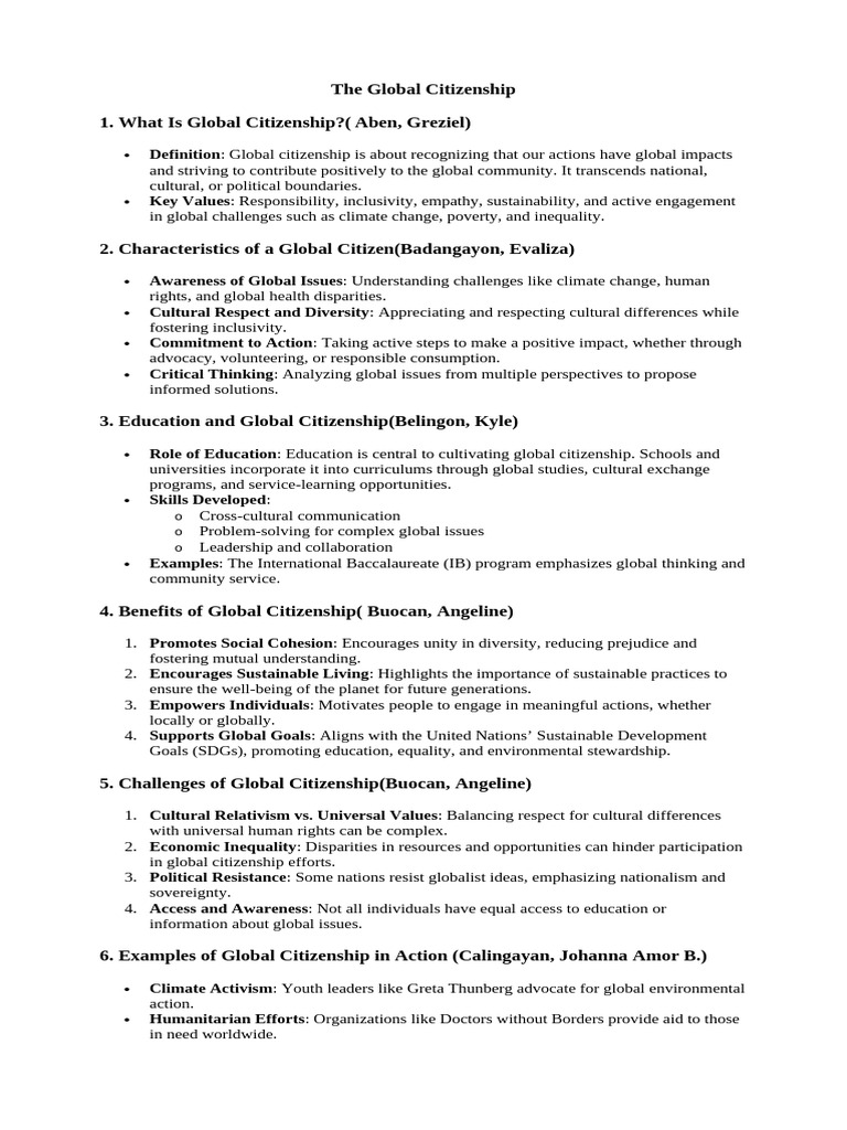 Understanding Global Citizenship Essentials | PDF | Sustainability ...