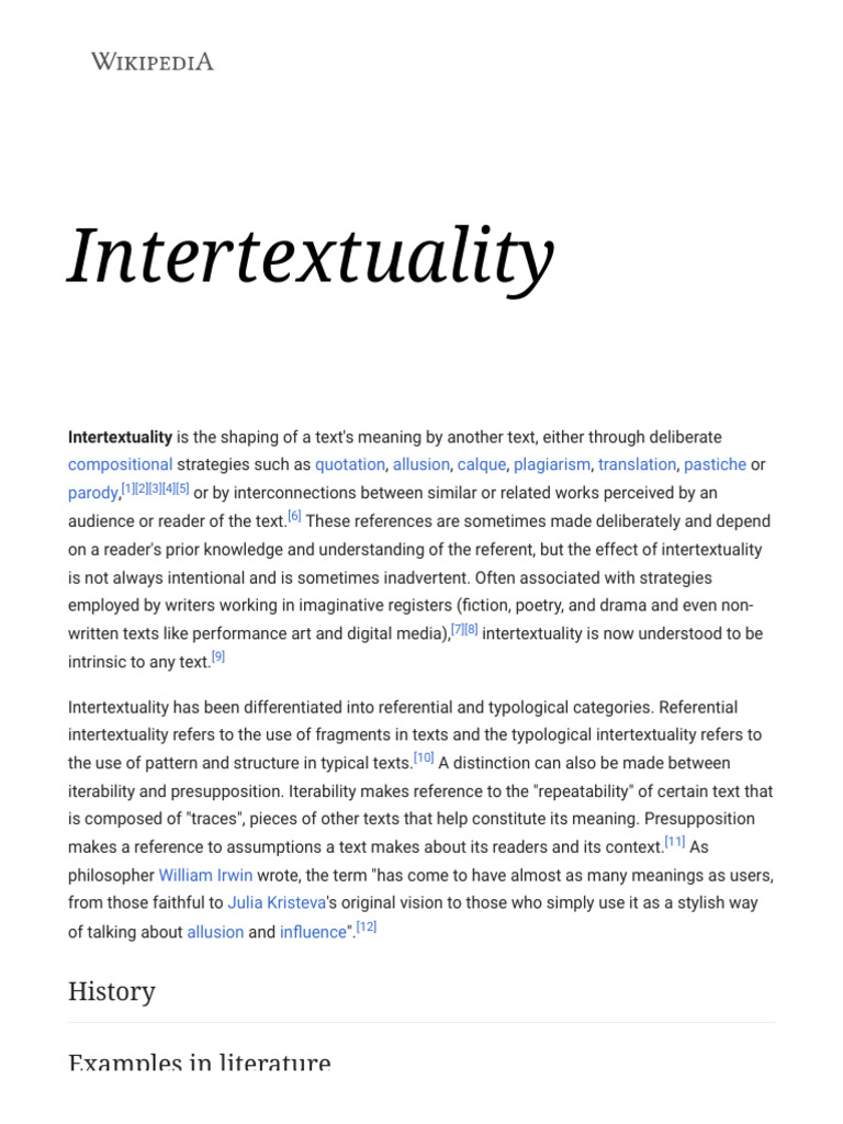 Intertextuality - Wikipedia | PDF