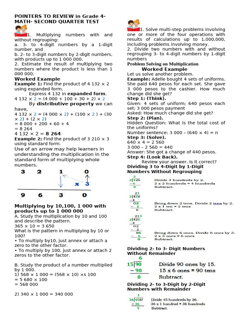 POINTERS TO REVIEW in Grade 4 MATH Q2 | PDF | Litre | Kilogram