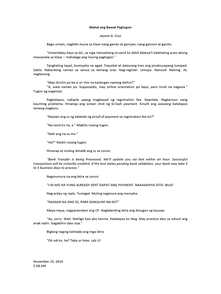 Mahal Ang Bawat Pagtugon | PDF