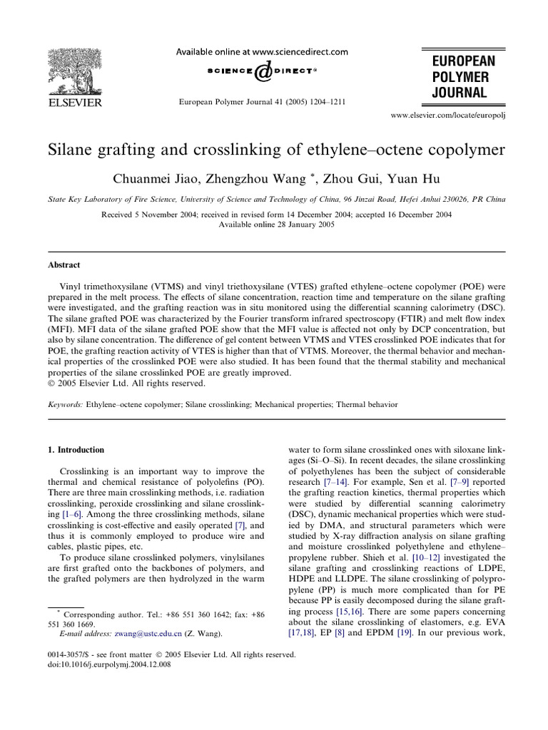 Silane Crosslinking of Ethylene-Octene Copolymer | PDF | Polyethylene ...