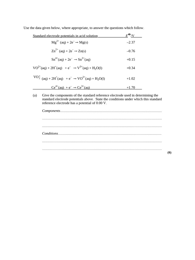 Redox Equilibria Worksheet | PDF | Physical Sciences | Electromagnetism