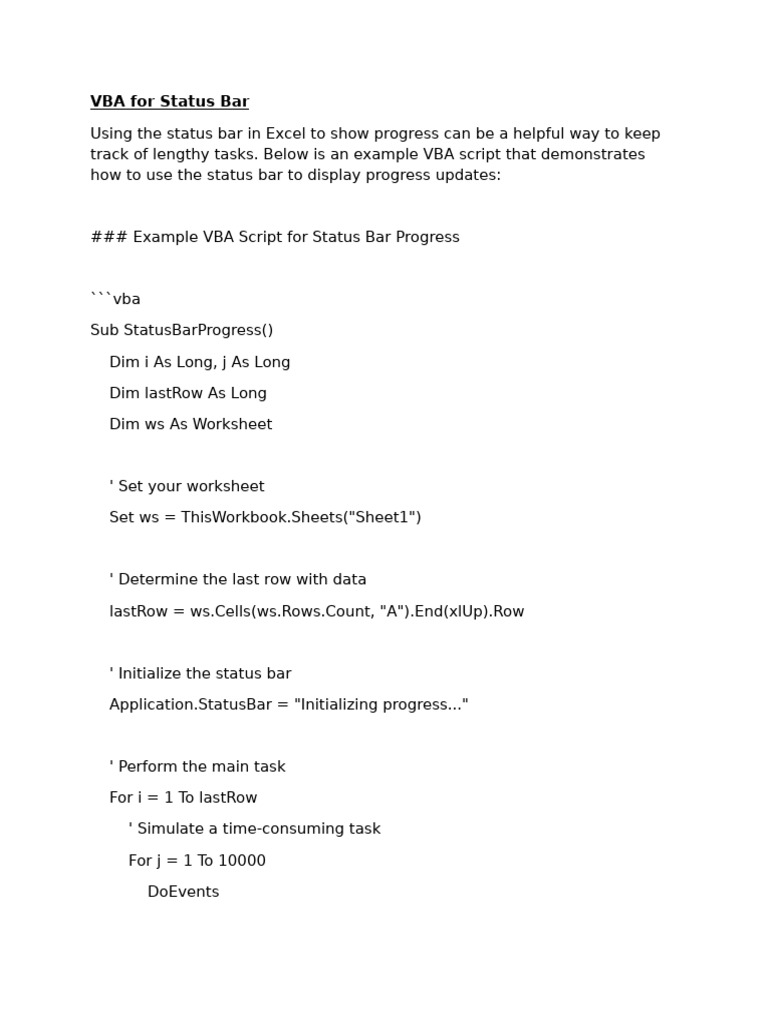 VBA For Status Bar | PDF