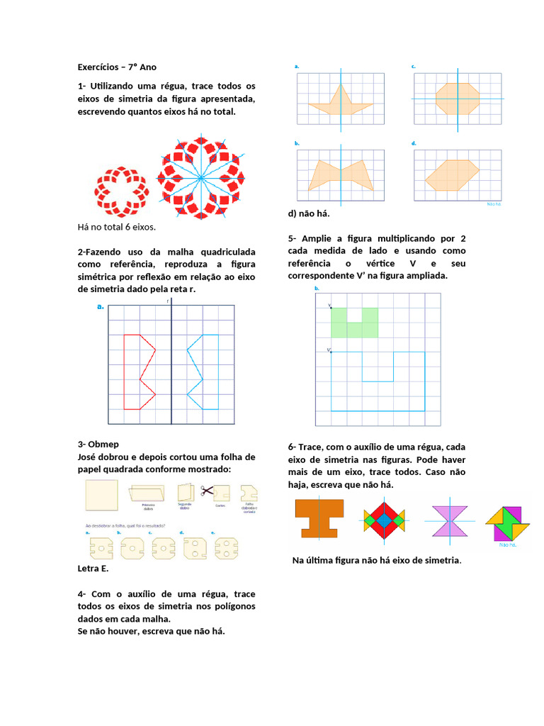 Exercícios - 7º Ano - Corrigido. | PDF