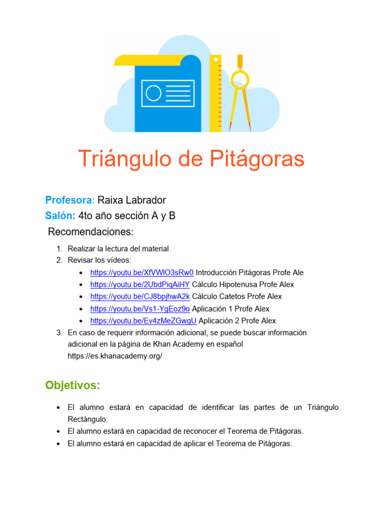 Teorema de Pitágoras: Guía y Ejemplos | PDF | Triángulo | Rectángulo