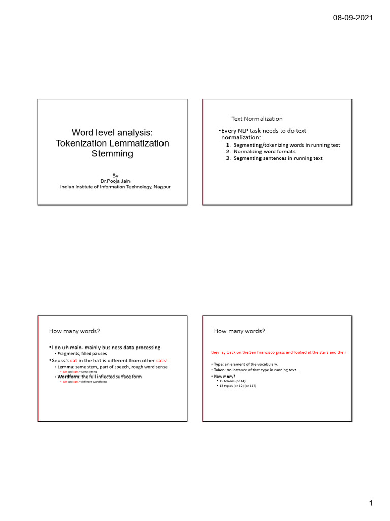 3.word Level Analysis-Tokenization Stemming | PDF | Word | Morphology (Linguistics)