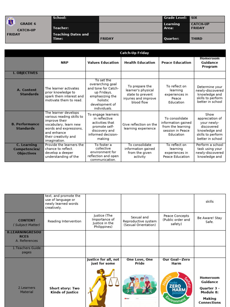 DLL Catch Up Grade 6 Week 5 | PDF | Learning | Brainstorming