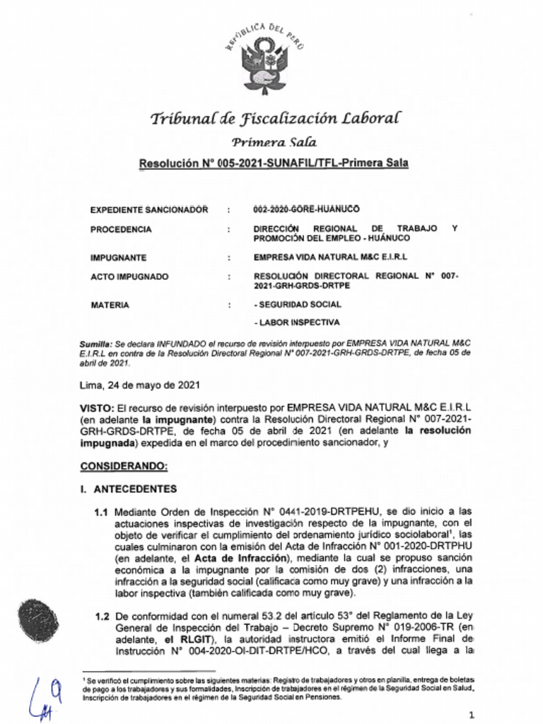 Resolucion #005-2021-TFL - Primera Sala | PDF