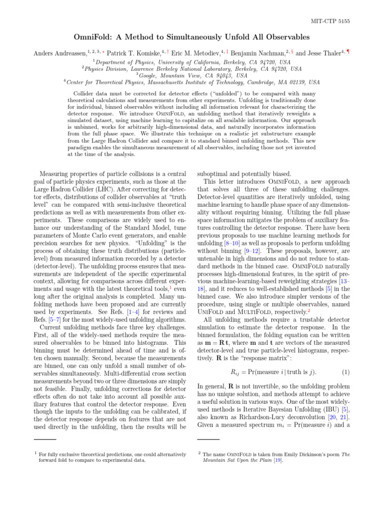 OmniFold: A Method to Simultaneously Unfold All Observables | PDF | Large Hadron Collider ...