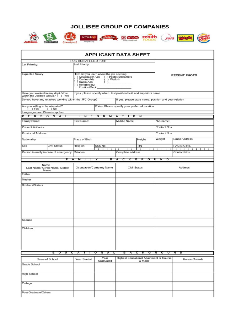 Applicant Data Sheet (Sheet 1 and 2) (1) | PDF | Business
