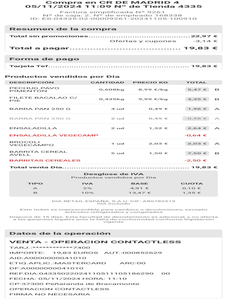 Ticket de Compra Supermercado DIA | PDF