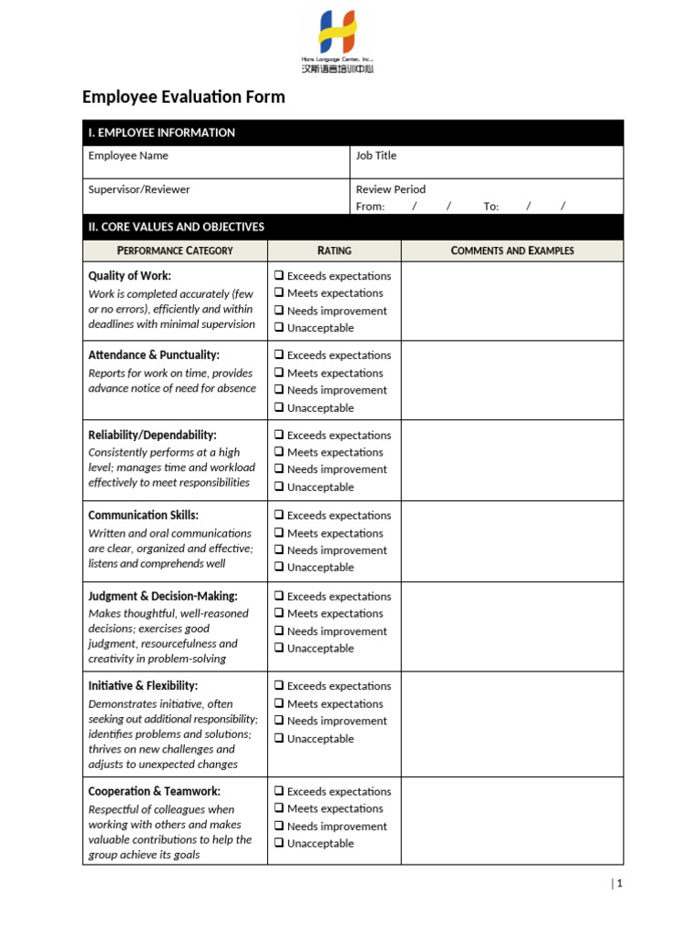 Employee Evaluation Form | PDF | Performance Appraisal | Organizational Behavior