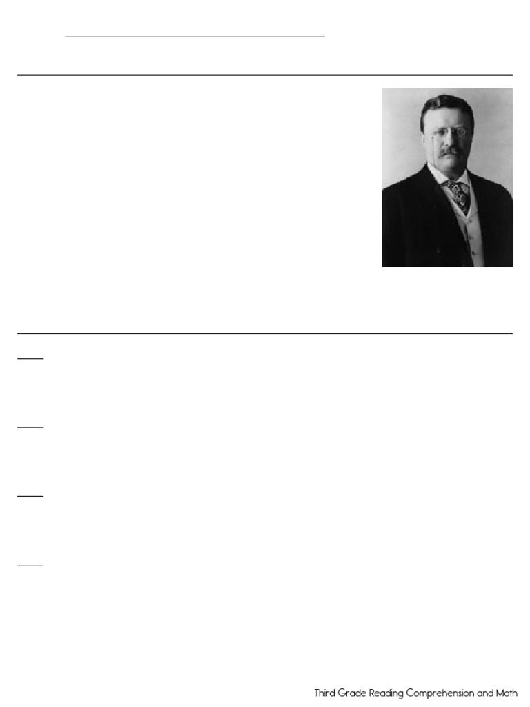 3rd Grade Reading Comprehension Worksheets | PDF | Theodore Roosevelt ...