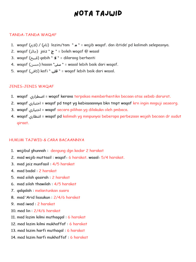 Nota Tajwid | PDF