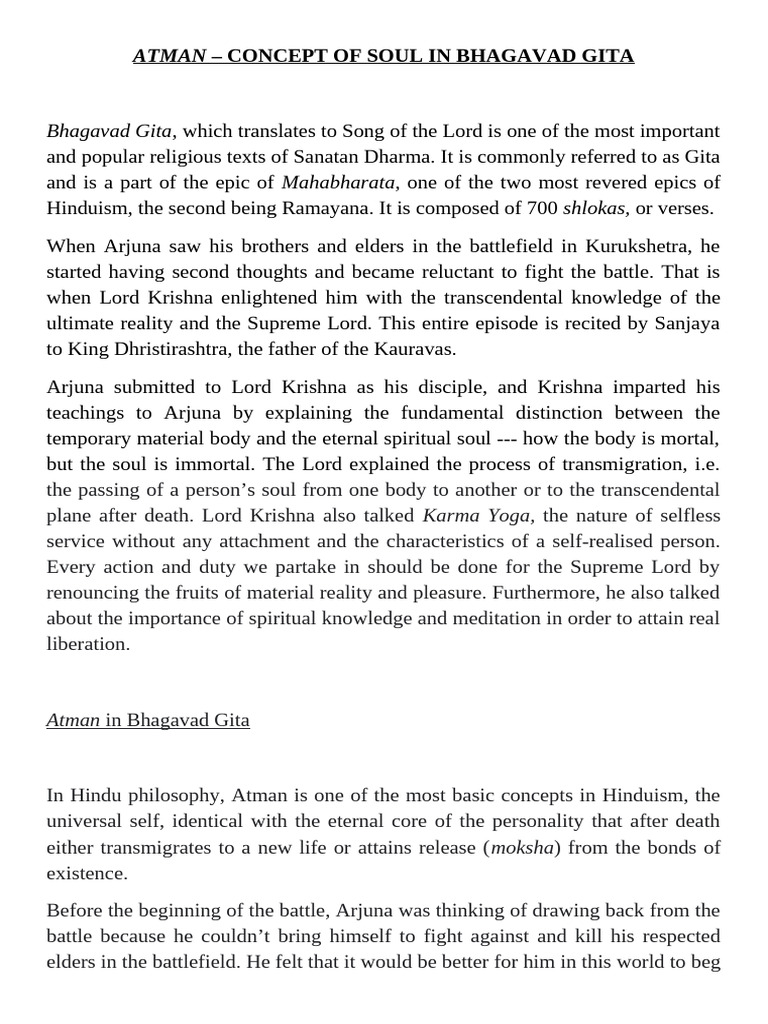 Understanding Atman in Gita | PDF | Bhagavad Gita | Ātman (Hinduism)