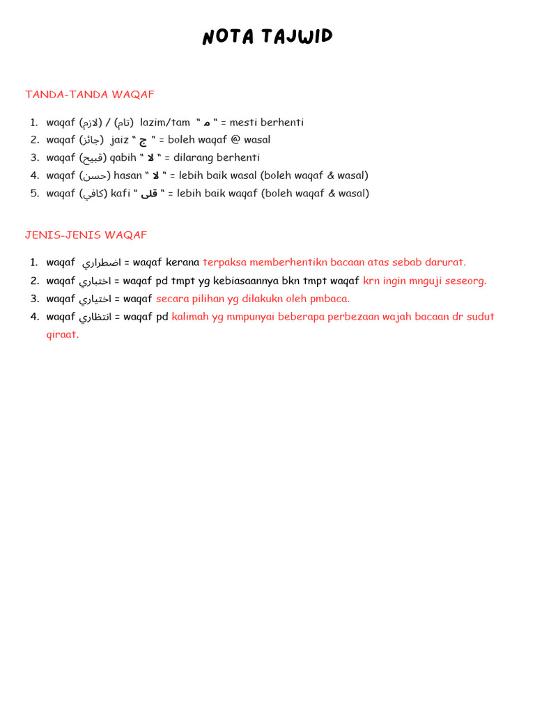 Nota Tajwid | PDF