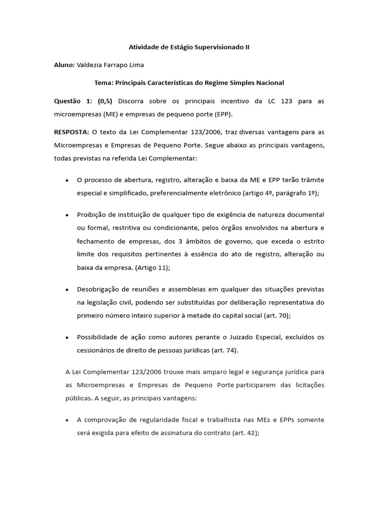 Atividade de Estágio Supervisionado II - VALDEZIA FARRAPO LIMA | PDF ...