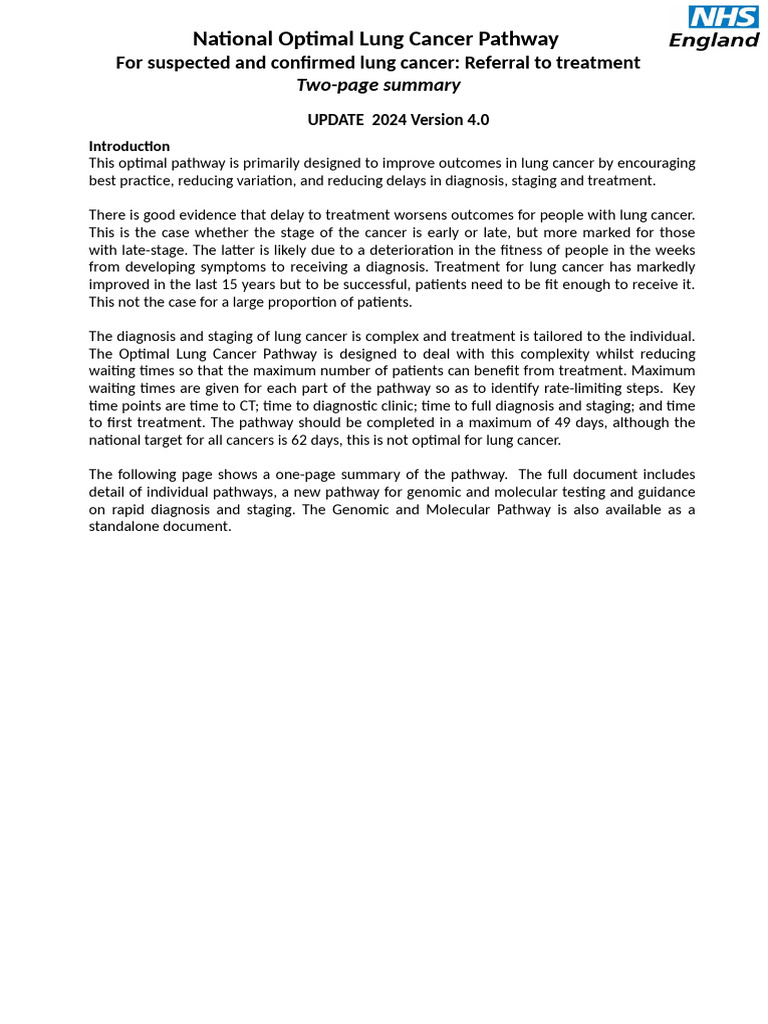 National Optimal Lung Cancer Pathway V4 Summary 01 Jan 2024 | PDF ...