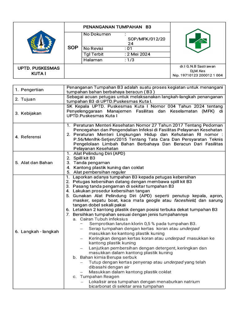 Prosedur Penanganan Tumpahan B3 | PDF