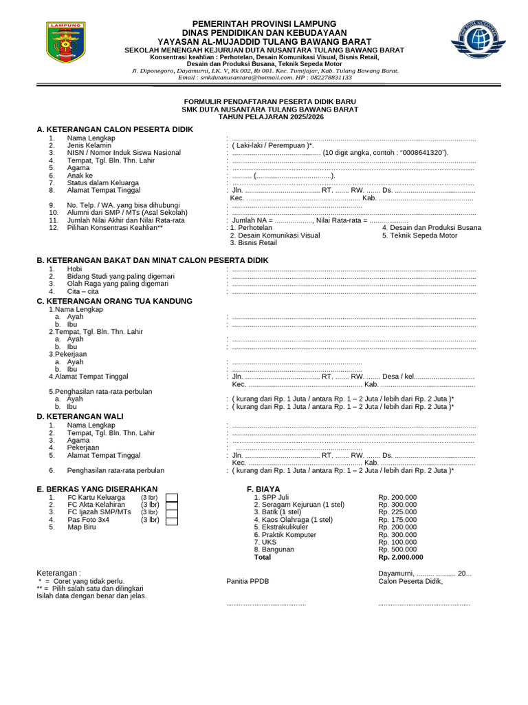 WIDIA FORMULIR_PPDB_2023-2024_SMK_DUTA_NUSANTARA[1] | PDF
