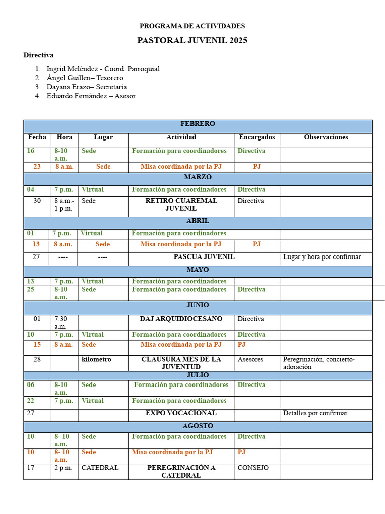 Programa de Actividades PJ | PDF