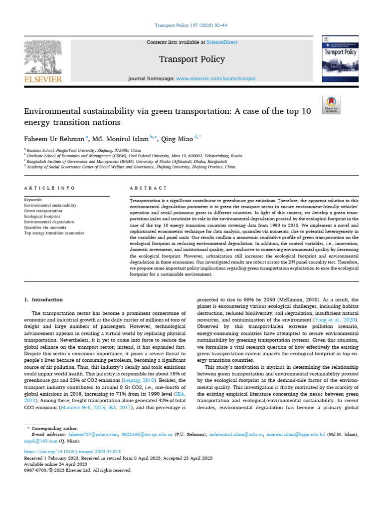 Environmental Sustainability Via Green Transportation A Case 2023 ...