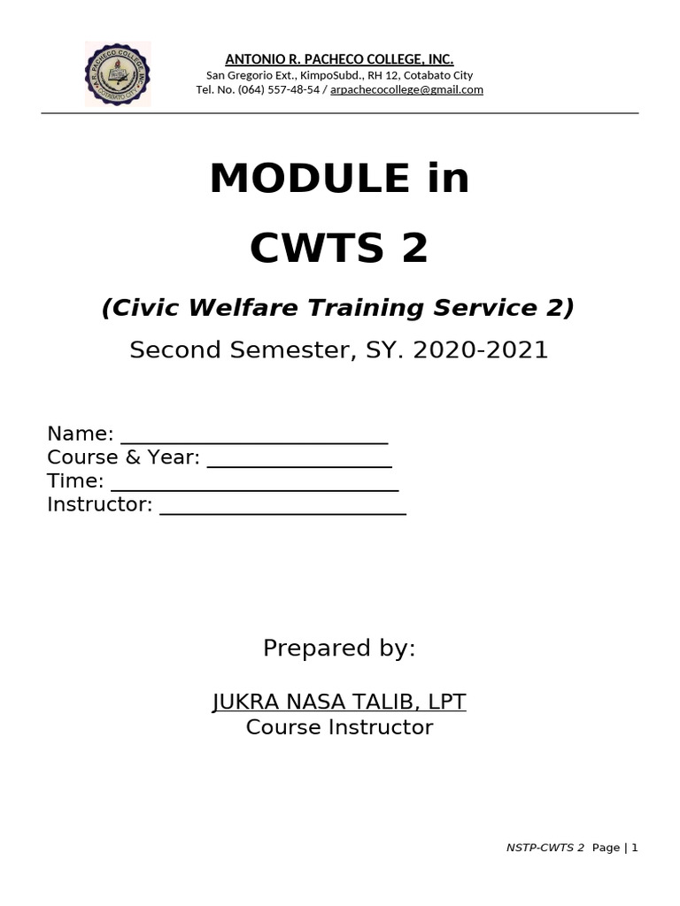 CWTS 2019 Module 2ndsem FINAL | PDF | Malnutrition | Human Nutrition