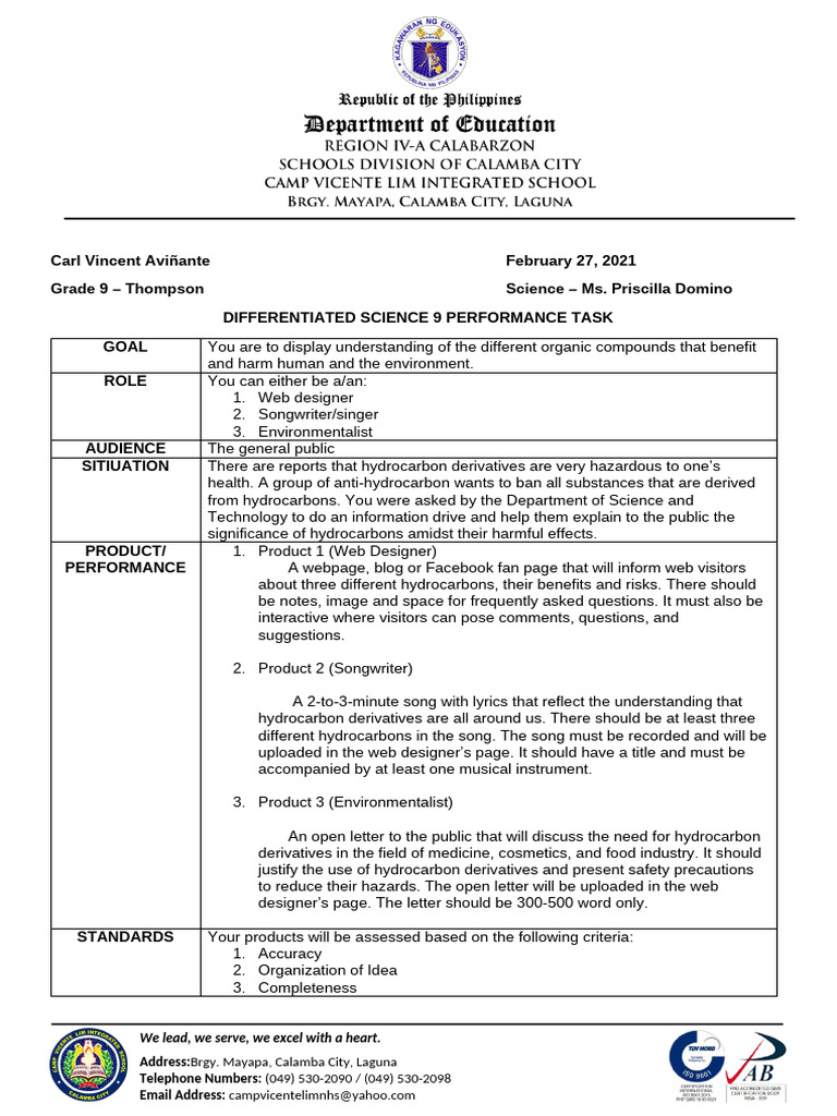 Avinante Carl Vincent Performance Task No.3 | PDF | Human Communication