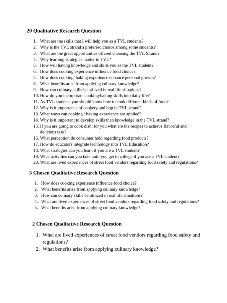 Qualitative Research on TVL Culinary Skills | PDF