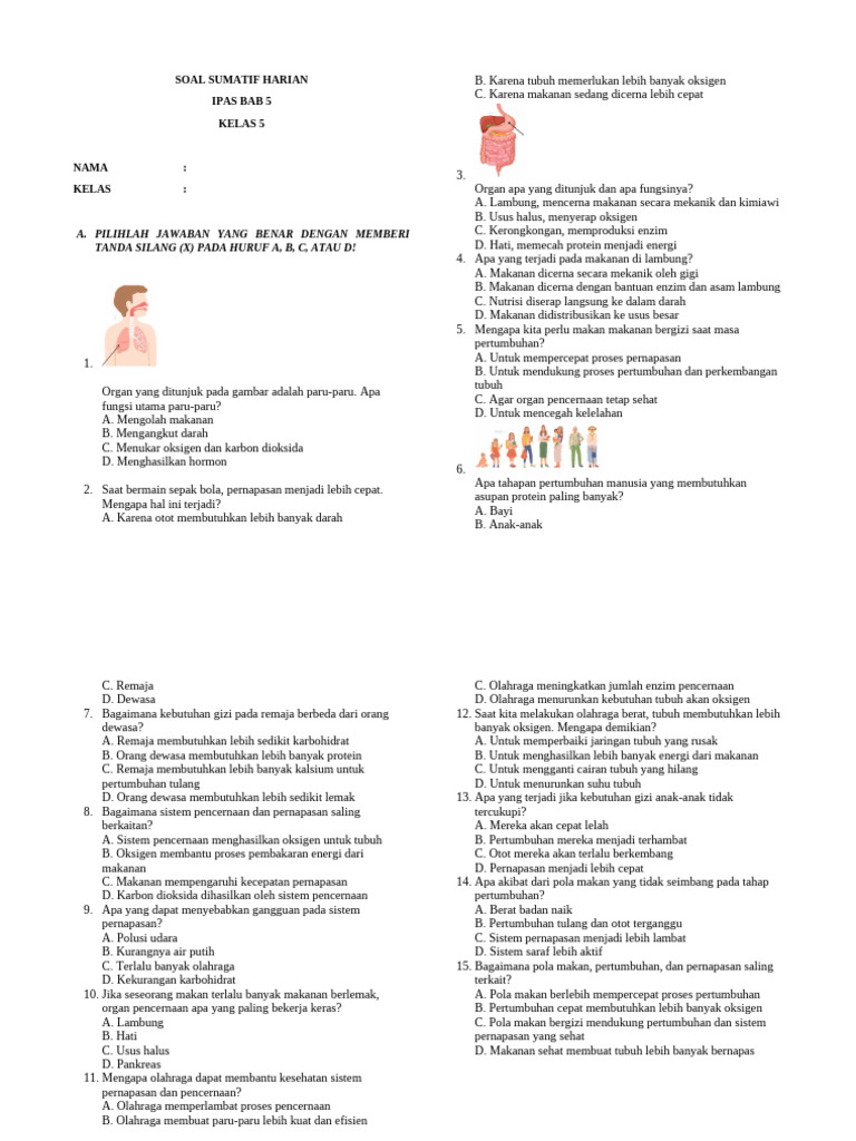 Soal & Kisi-Kisi Sumatif Harian IPAS Kelas 5 (Bab 5) | PDF