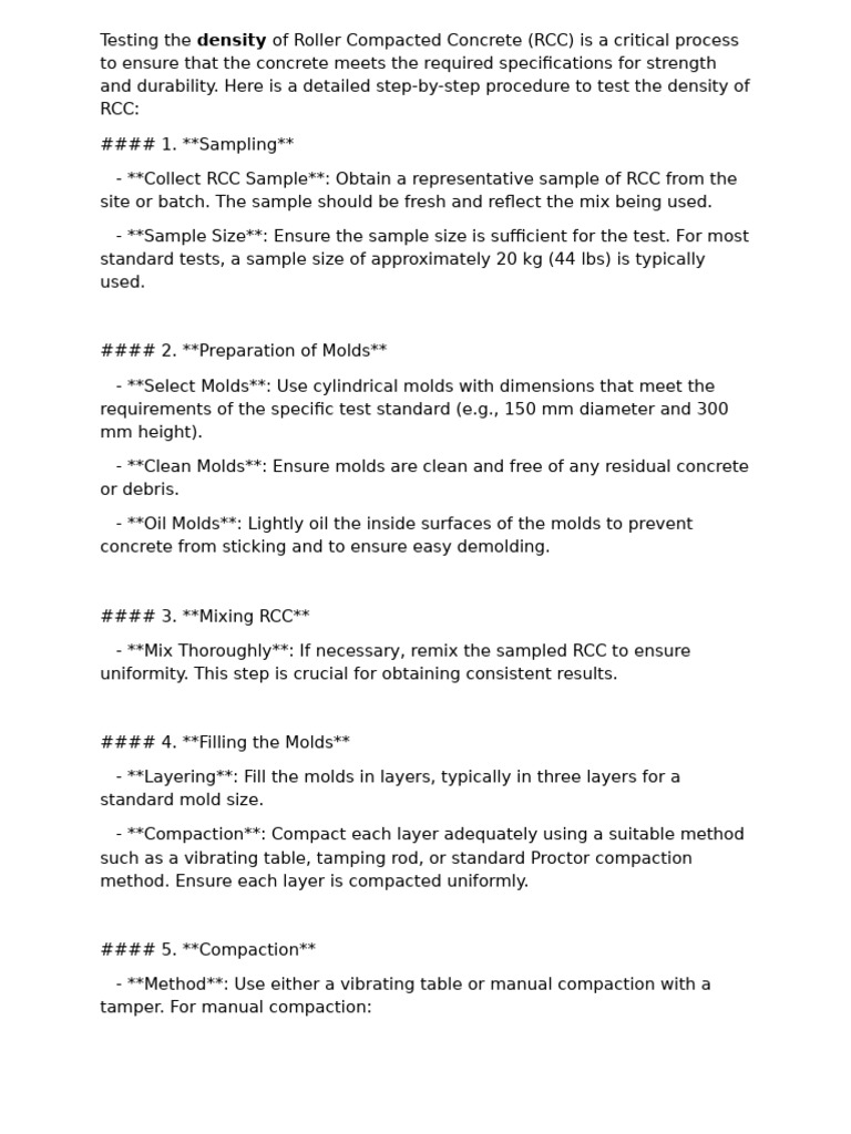 Testing The Density of Roller Compacted Concrete | PDF | Concrete ...