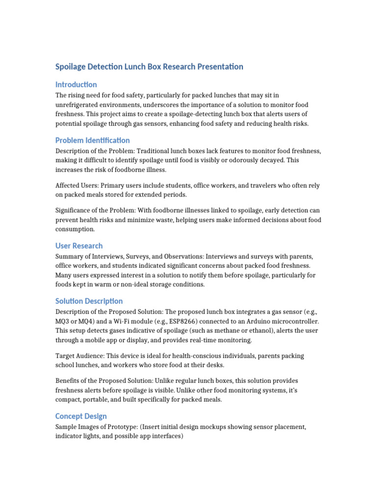 Spoilage Detection Lunch Box Research Presentation | PDF | Wi Fi | Arduino