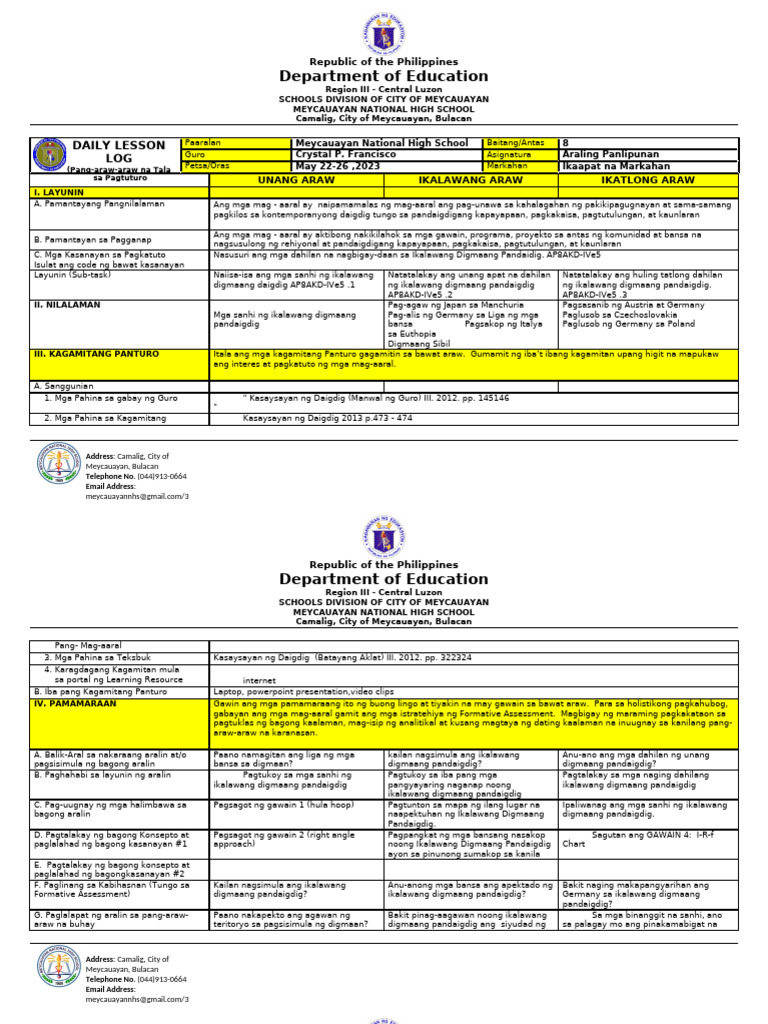 May 22 - 26 Grade 8 AP DLL Template | PDF