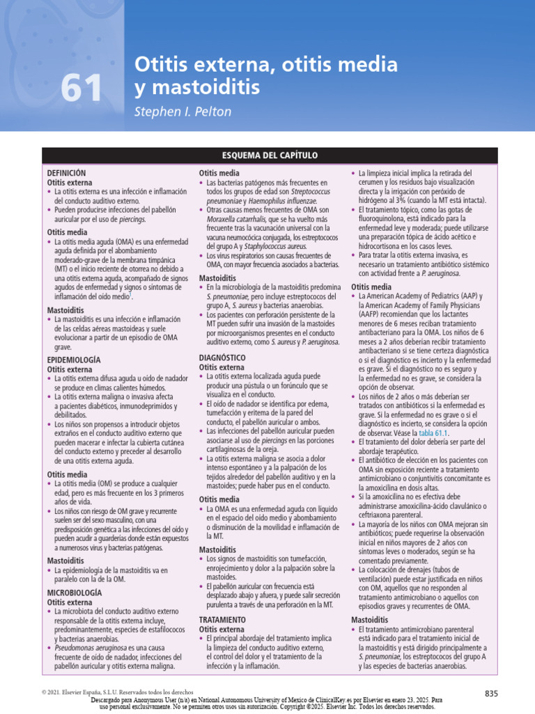 Otitis Externa, Otitis Media y Mastoiditis | PDF | Microbiología