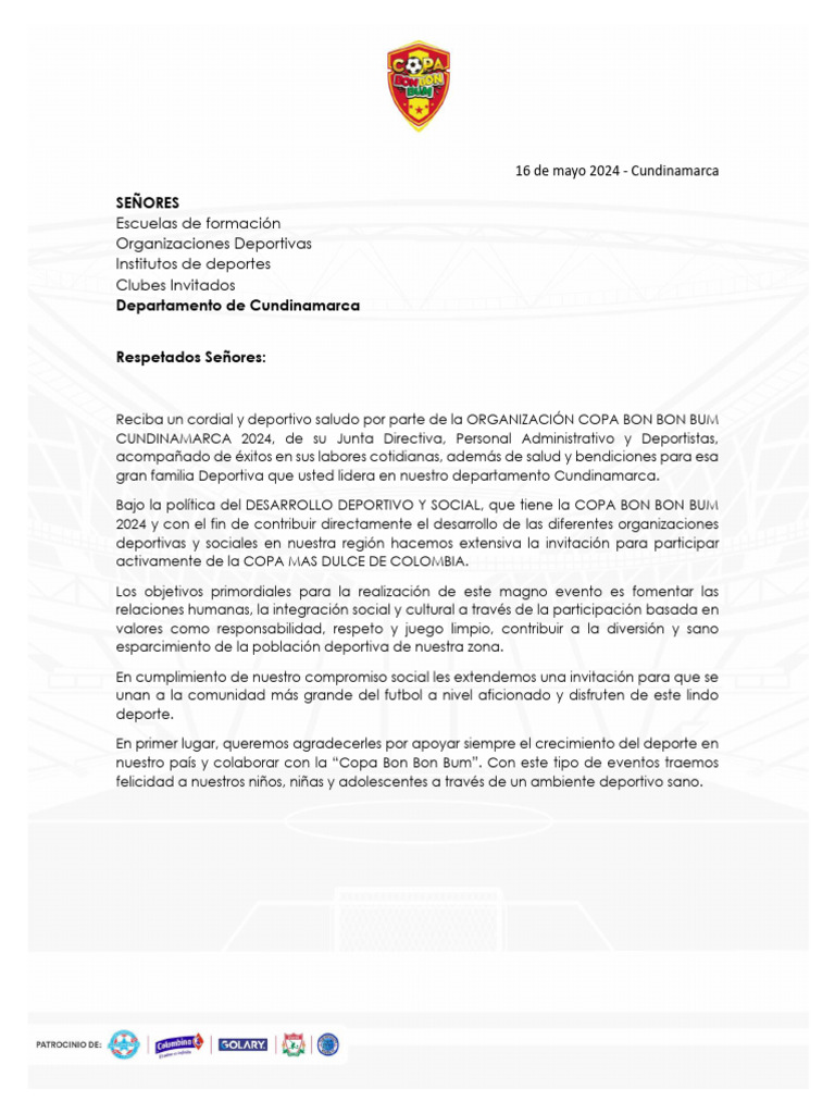 Invitación Copa Bon Bon Bum 2024 | PDF